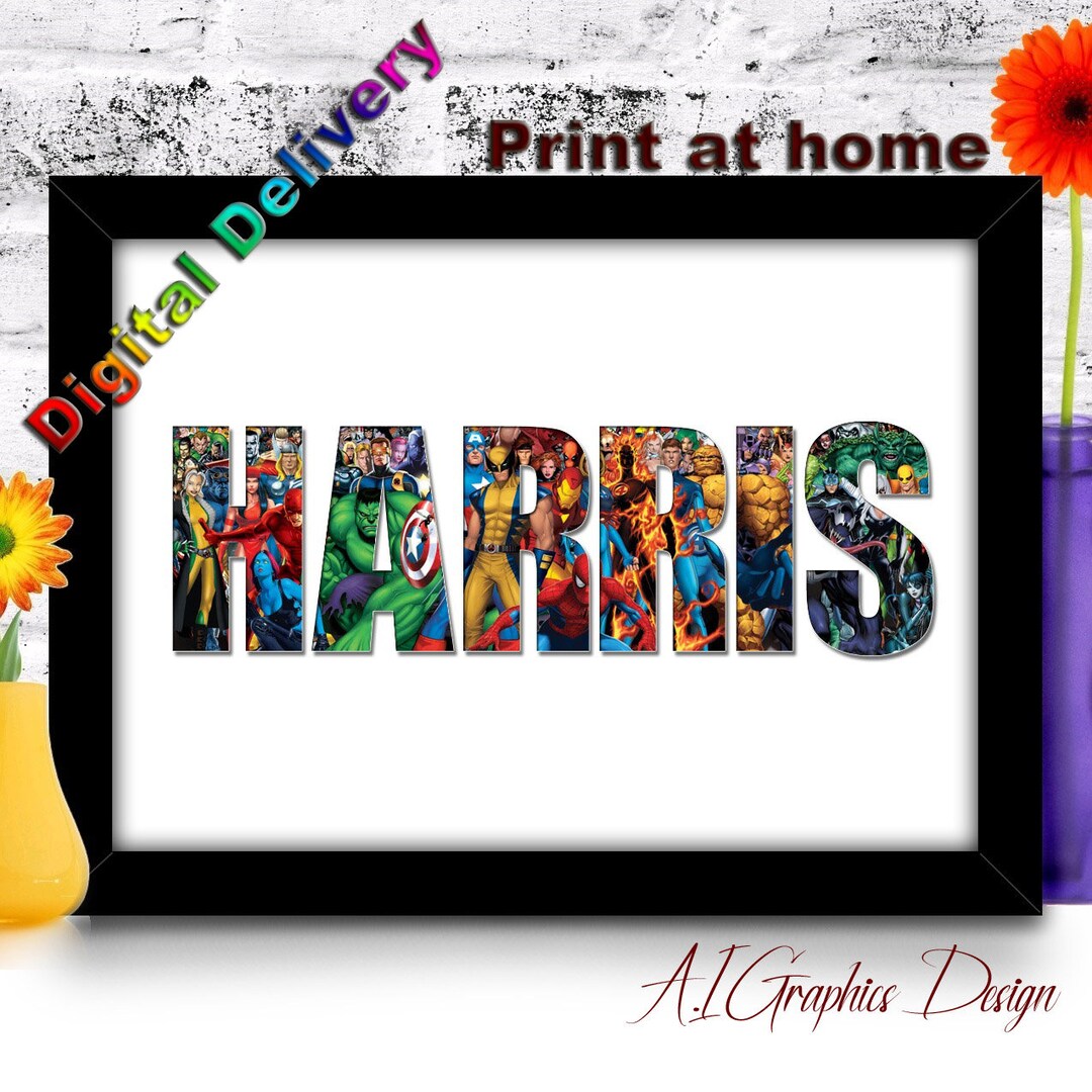 DIGITAL DELIVERY by EMAIL Personalised Marvel Word Art Print Gift for ...