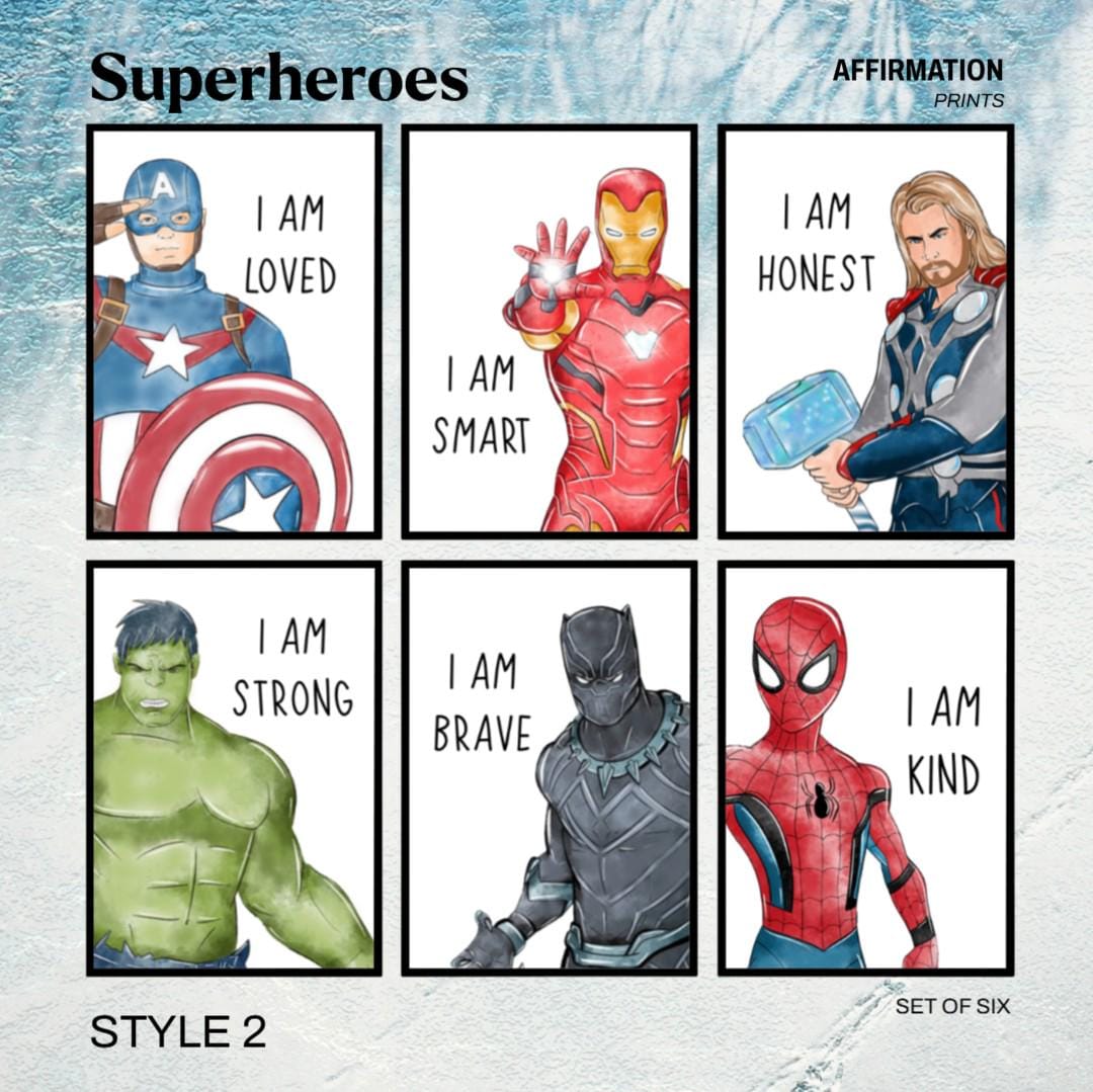 Set of 6 Superhero Affirmation Prints Marvel Customize Motivational ...