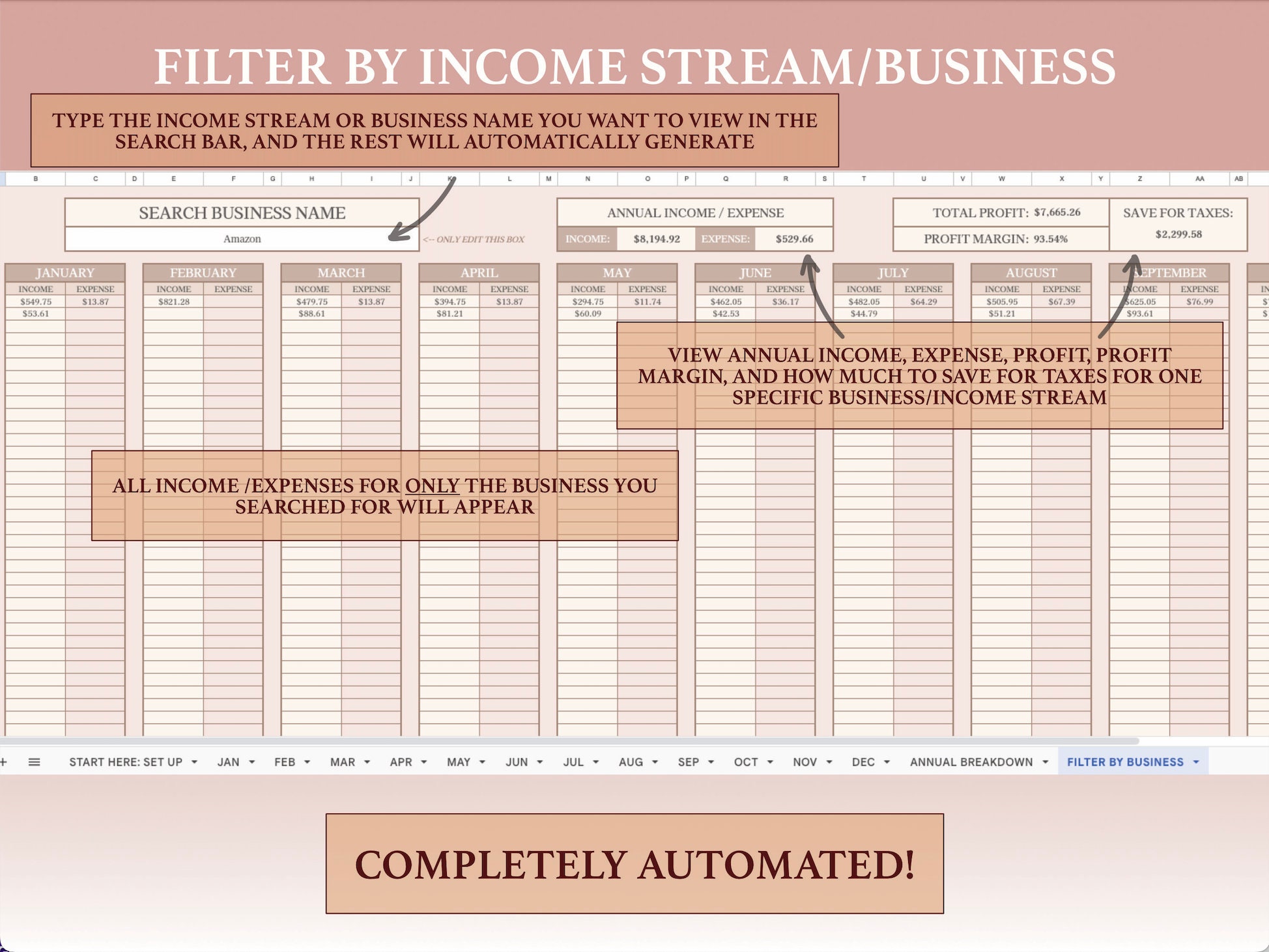 Multiple Income Tracker, Google Sheets Bookkeeping, Income and Expense ...