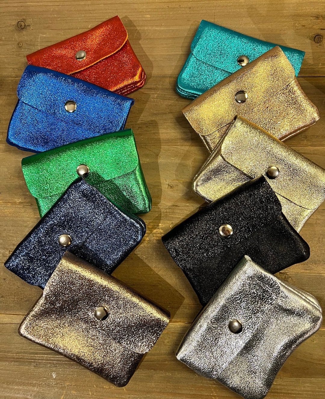 Metallic Genuine Leather Coin Card Purse Zip Wallet Made in Italy ...