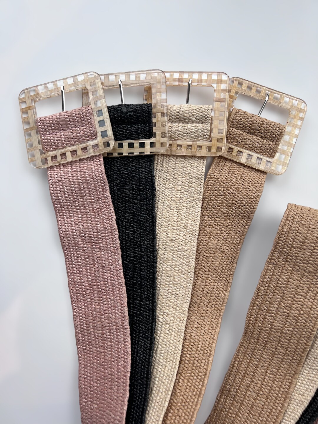 Elasticated Square Buckle Straw Look Belt - Etsy UK
