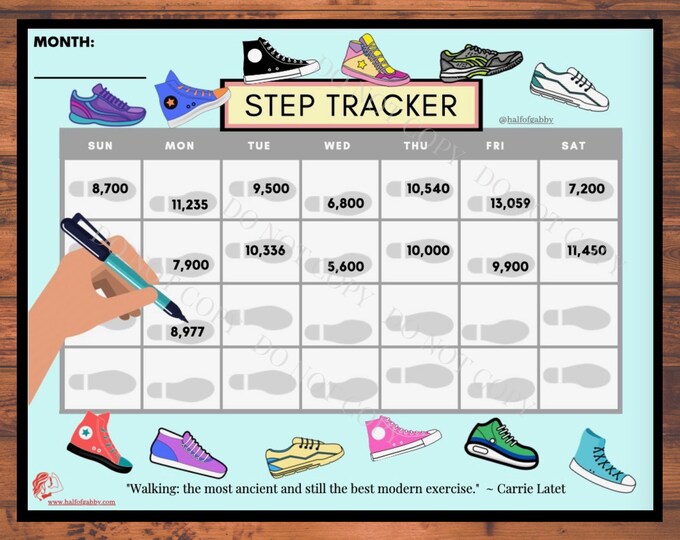 Daily Steps Log Pedometer Step Tracker Exercise Tracker Pedometer ...