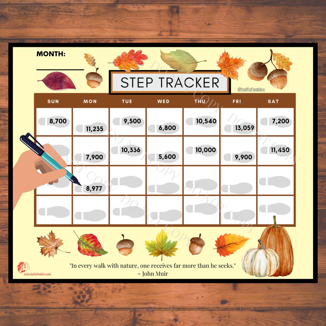 Fall Step Tracker Autumn Step Log Step Tracker Walk Log Exercise ...