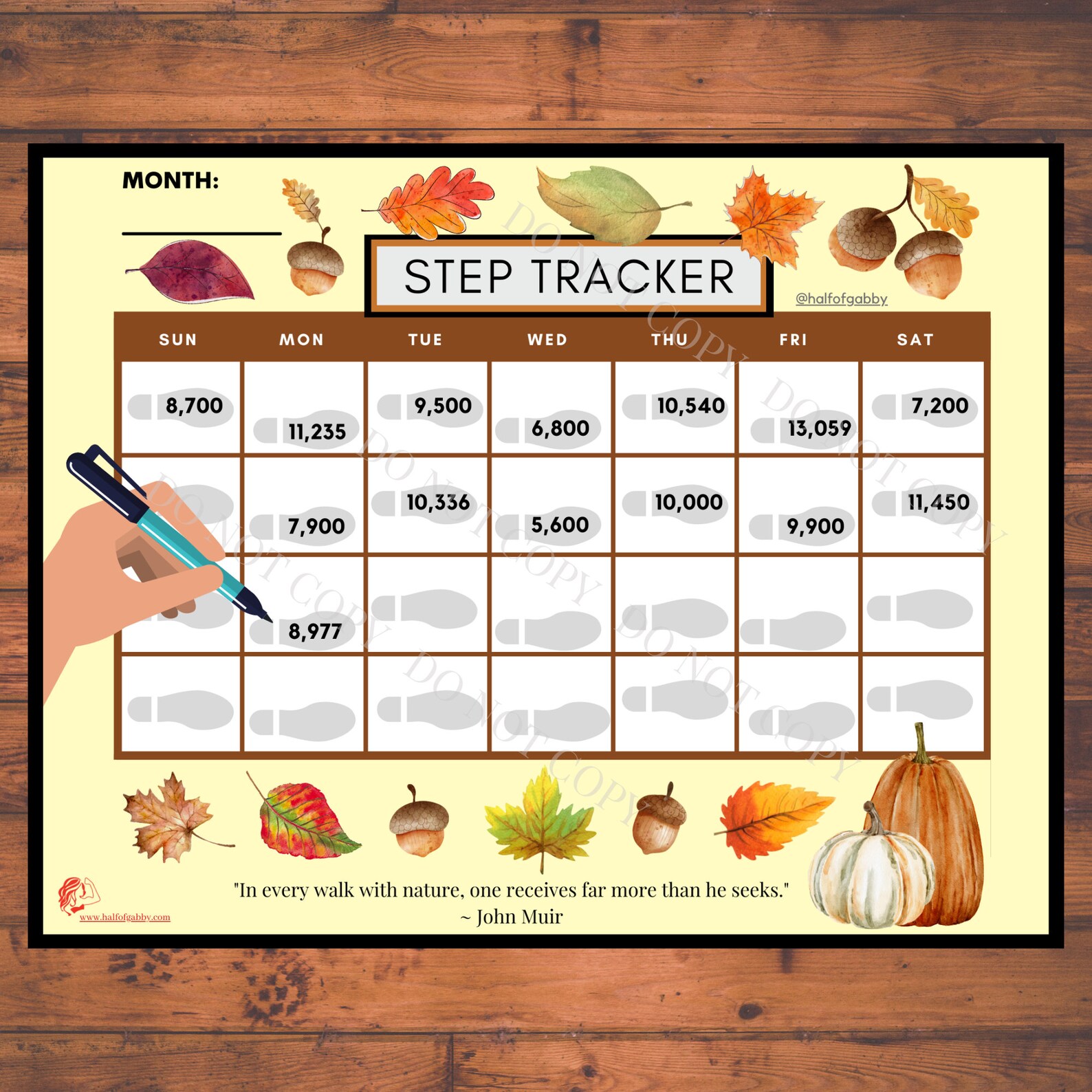 Fall Step Tracker Autumn Step Log Step Tracker Walk Log Exercise ...
