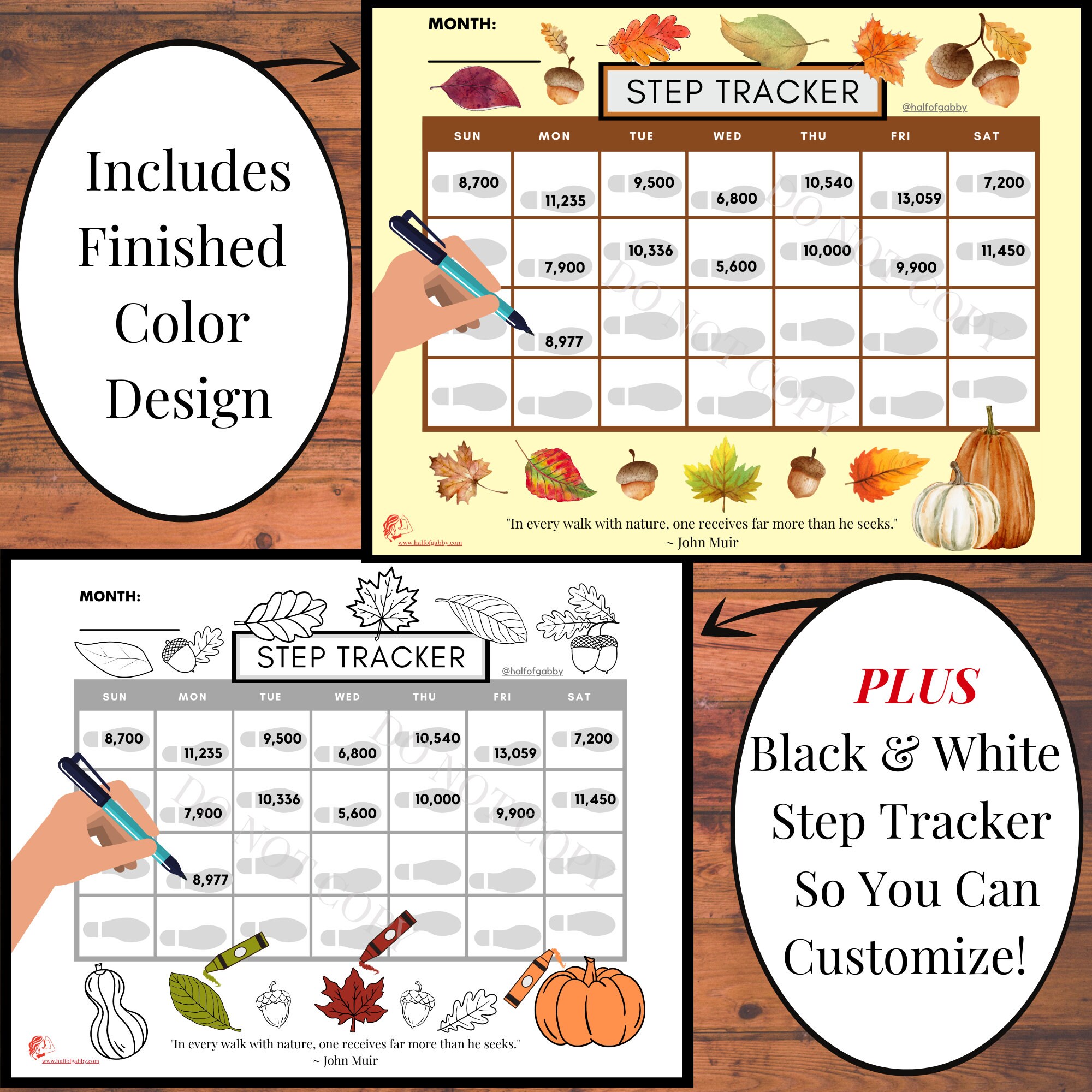 Fall Step Tracker Autumn Step Log Step Tracker Walk Log Exercise ...