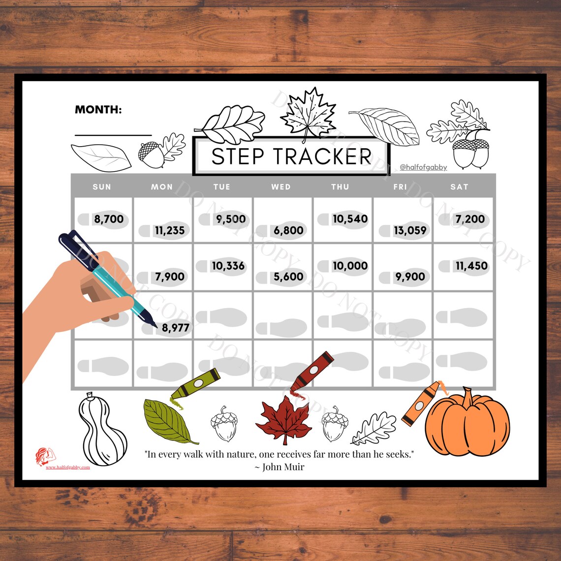 Fall Step Tracker Autumn Step Log Step Tracker Walk Log Exercise ...