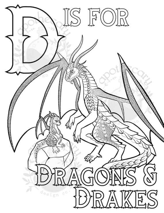 D is for Dragons & Drakes Coloring Page Digital Download - Etsy