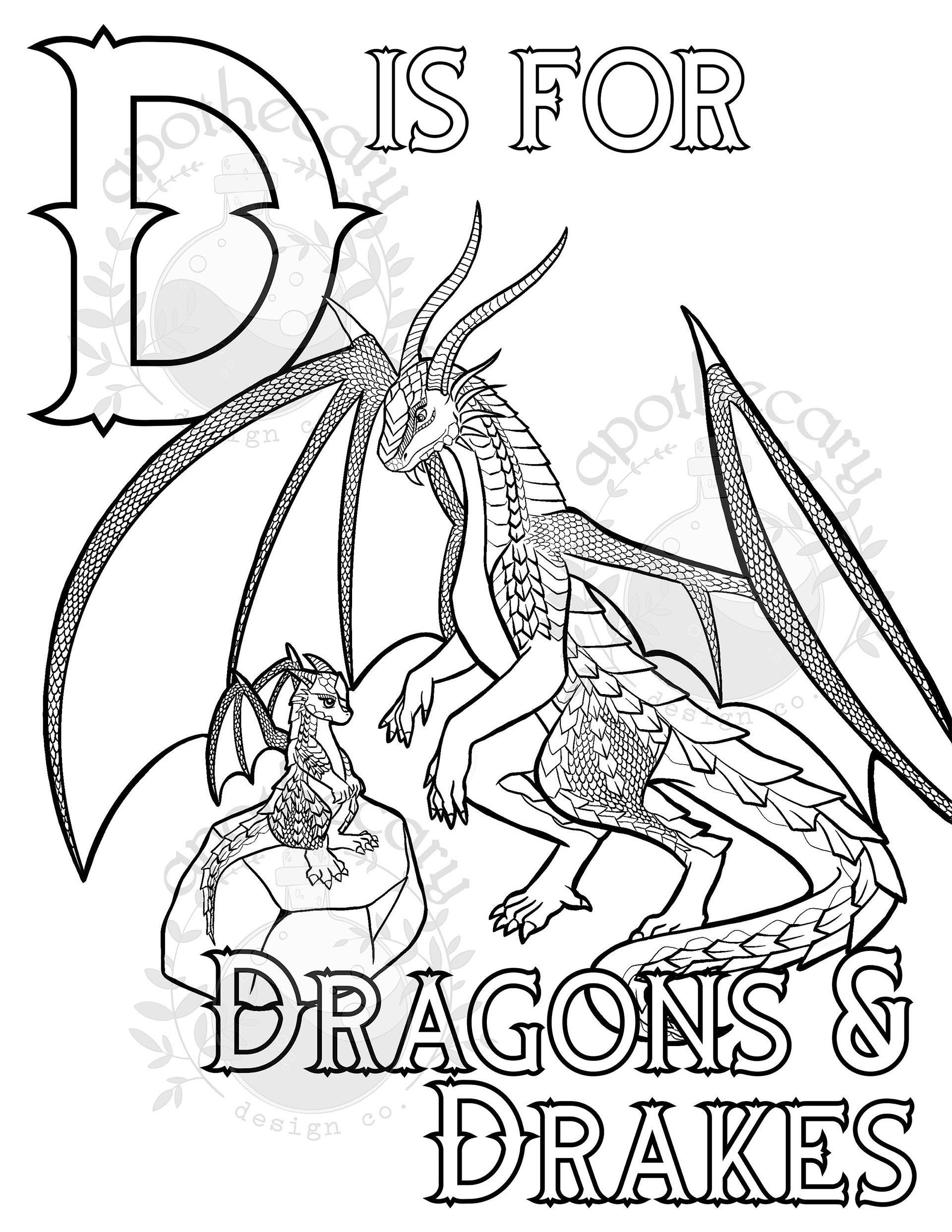 D is for Dragons & Drakes Coloring Page Digital Download - Etsy