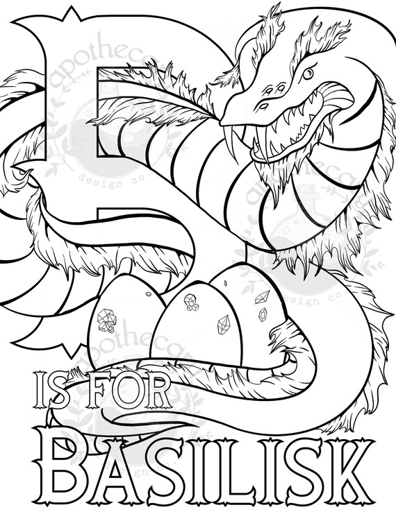 B is for Basalisk Coloring Page Digital Download - Etsy