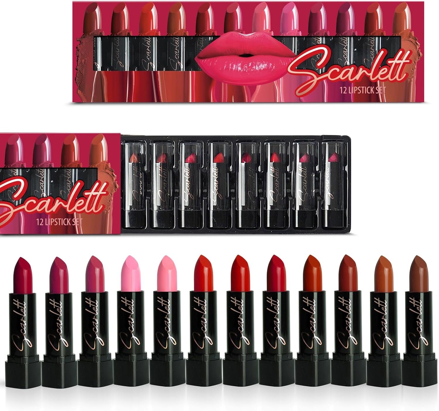 Scarlett Lipstick Set of 12 Full size Lipsticks Enriched With Vitamin E Highly Pigmented Trendy Shades Nourishing Formula Smooth Application Etsy
