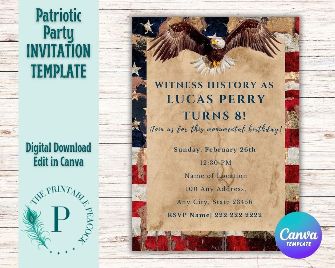 Patriotic Birthday Party Invitation, United States Birthday, Patriotic ...