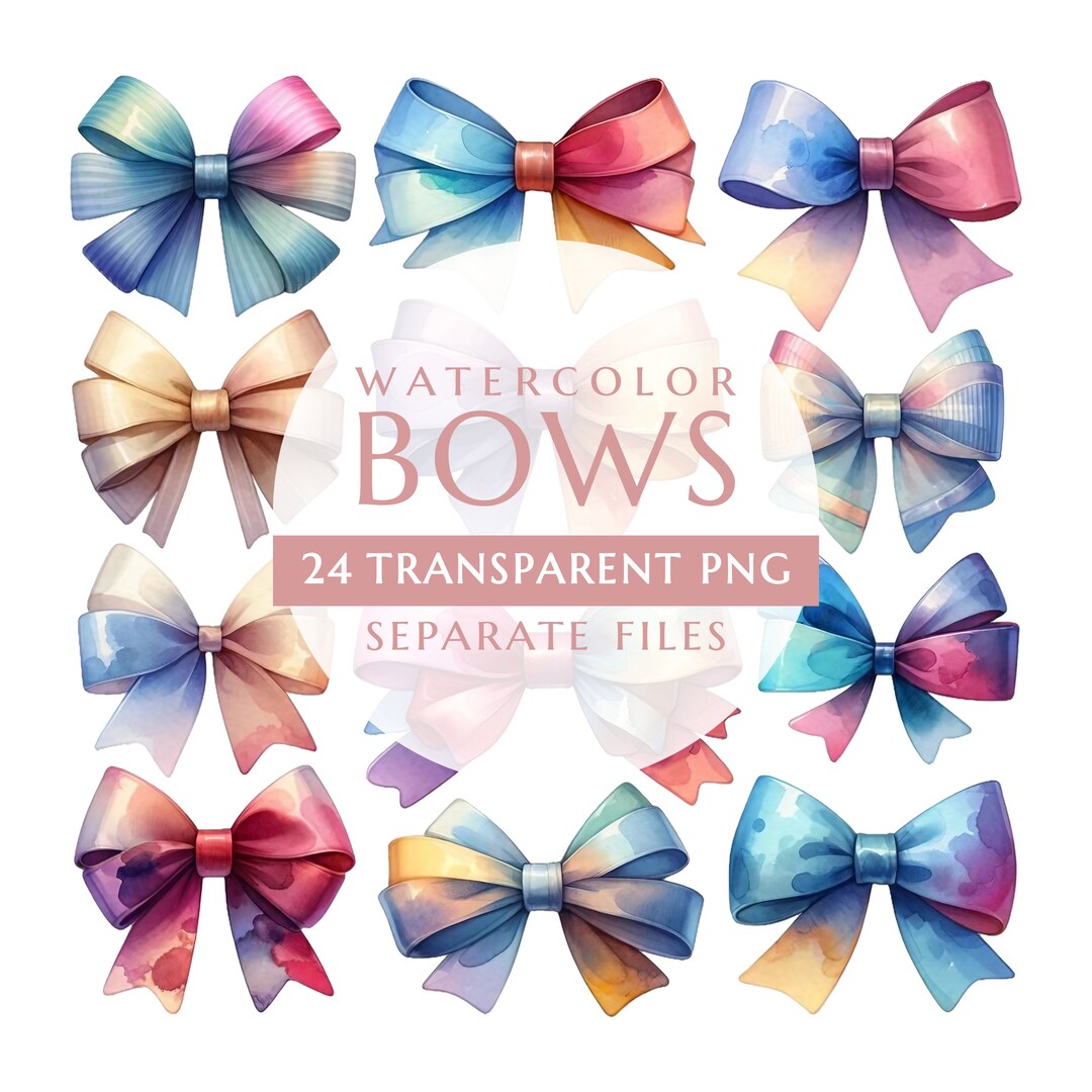 Watercolor Bows PNG Clipart Bundle Bows Pastel Colors Bows Transparent ...