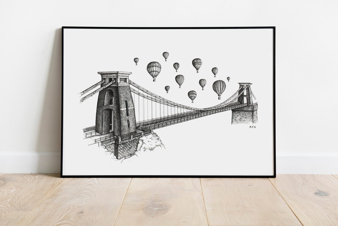 Hand Illustrated Bristol Print, Clifton Suspension Bridge Print ...