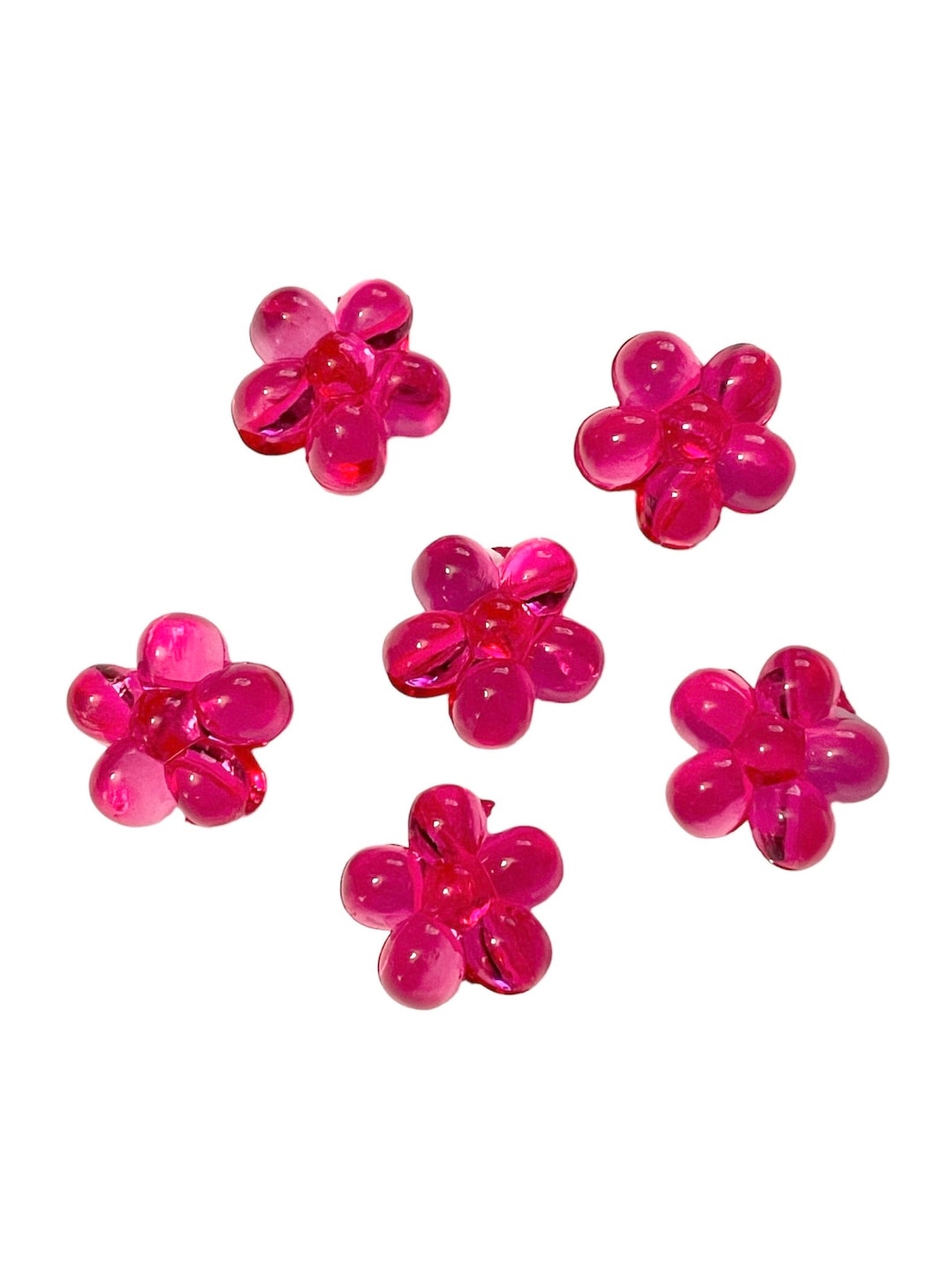 Qty 10 Piece Fuchsia Acrylic Flower Beads,transparent Plastic Flower ...