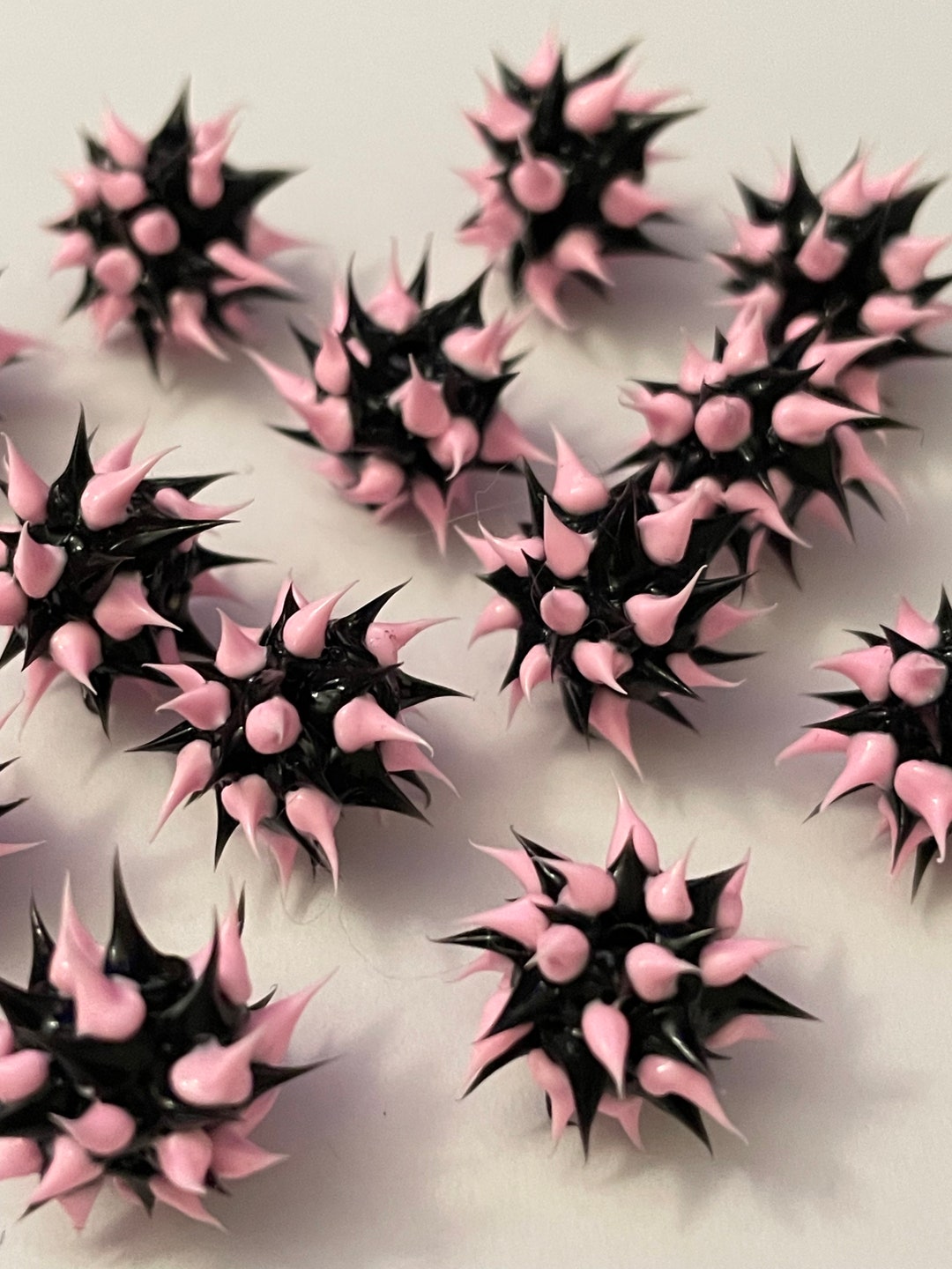 Qty 10 Piece 6mm Pink and Black Rubber Spike Beads, Silicone Beads, Y2k ...