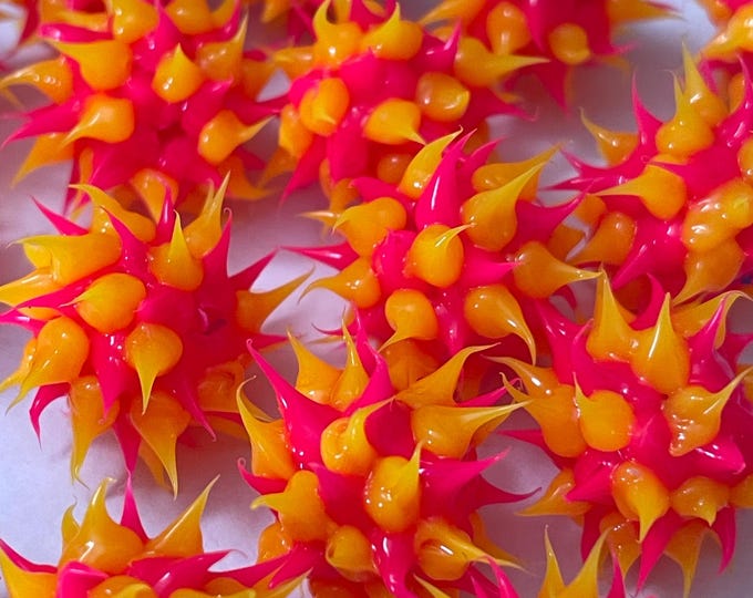 Qty 5 Piece Bright Pink/yellow 18mm Rubber Spike Beads, Silicone Spike ...