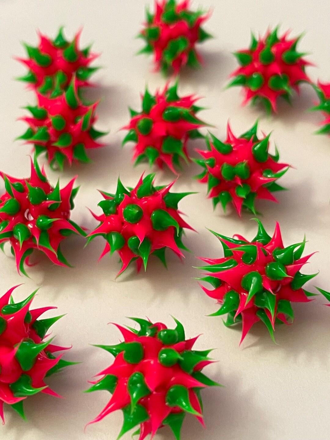 Qty 10 Pink/green 10mm Rubber Spike Beads,silicone Spike Beads ...