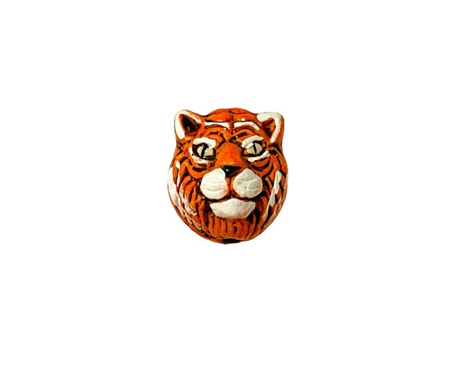 Orange Tiger Head Beads, Peruvian Ceramic Animal Beads, Tiger Jewelry ...