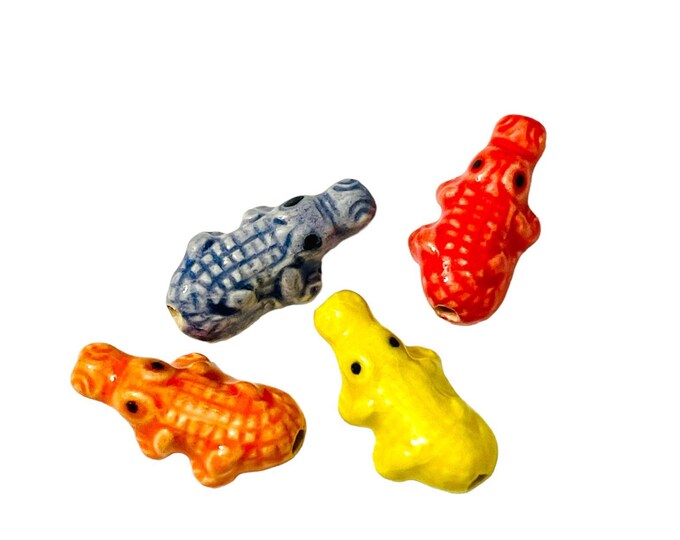 4 Tiny Assorted Color Crocodile Bead Set,assorted Color Animal Beads - Etsy