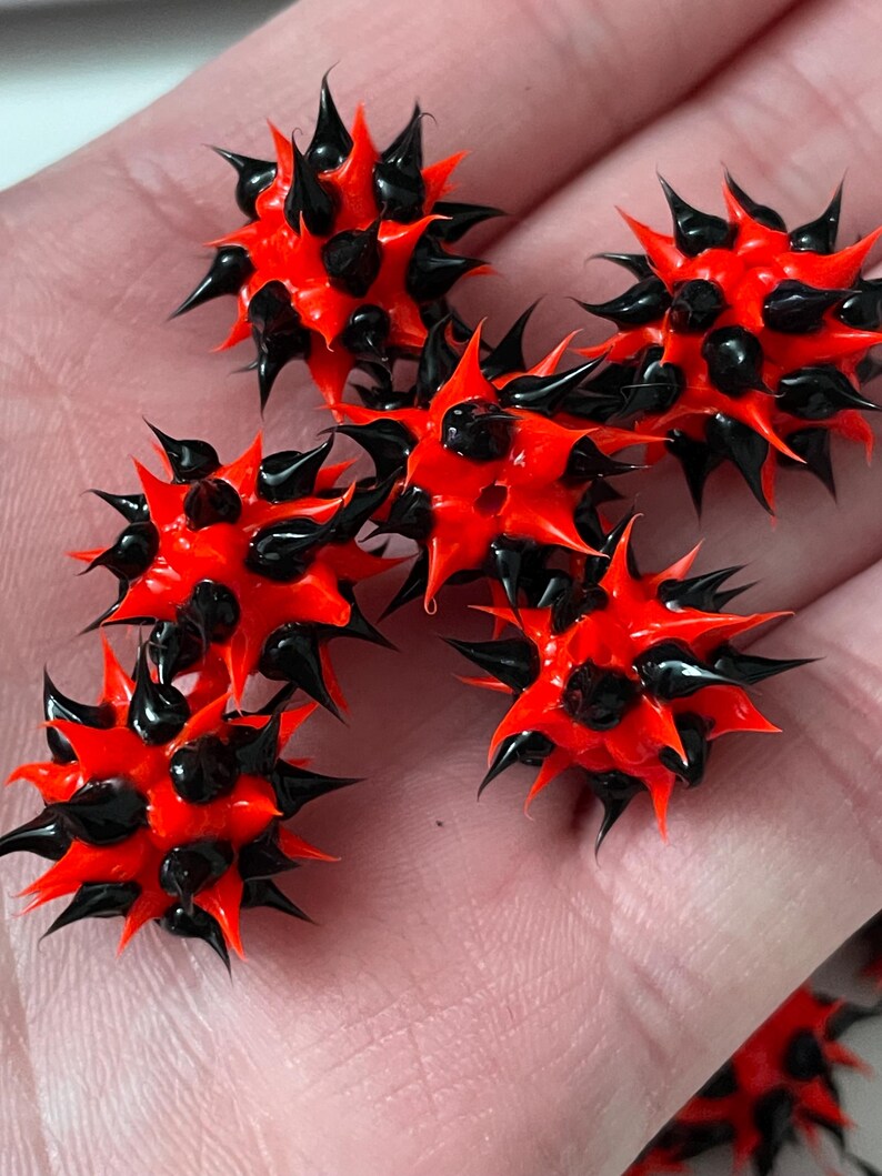 10-piece Set 10mm-11mm Black and Red Rubber Spike Beads - Etsy