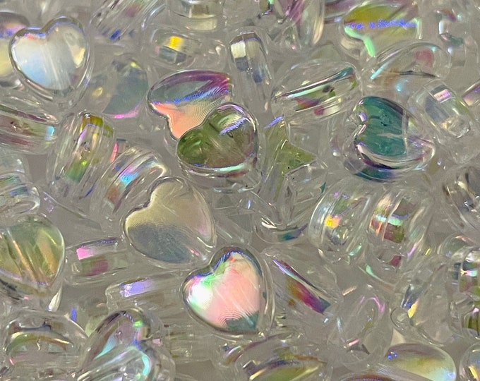 Qty 80 Piece 8mm Acrylic/plastic Heart Shaped Iridescent Loose Spacer ...