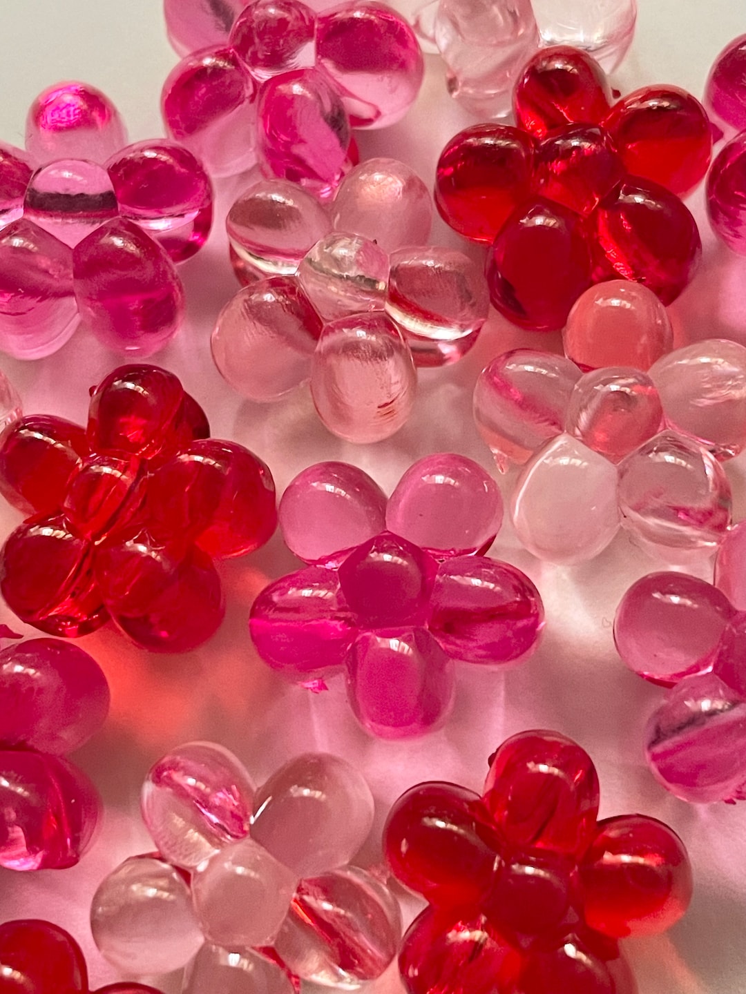 Qty 10 Piece Pink/red Acrylic Flower Beads,transparent Plastic Flower ...