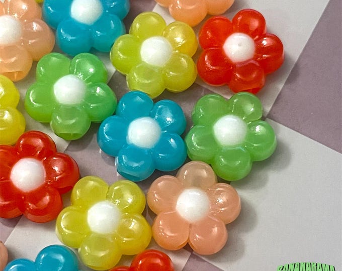 Qty 24-piece Set of Jelly Color Acrylic/resin Flower Beads Size 12mm ...