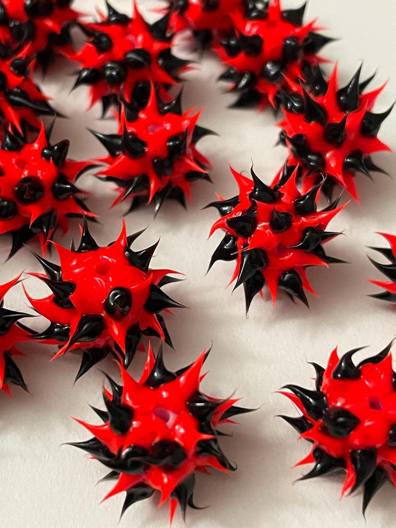 10-piece Set 10mm-11mm Black and Red Rubber Spike Beads - Etsy