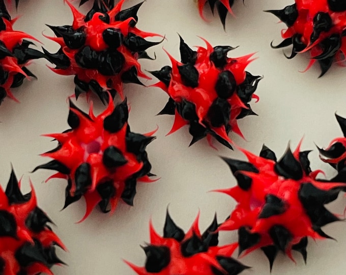 Qty 5 Piece Red and Black Rubber Spike Beads, Silicone Beads, Y2k ...