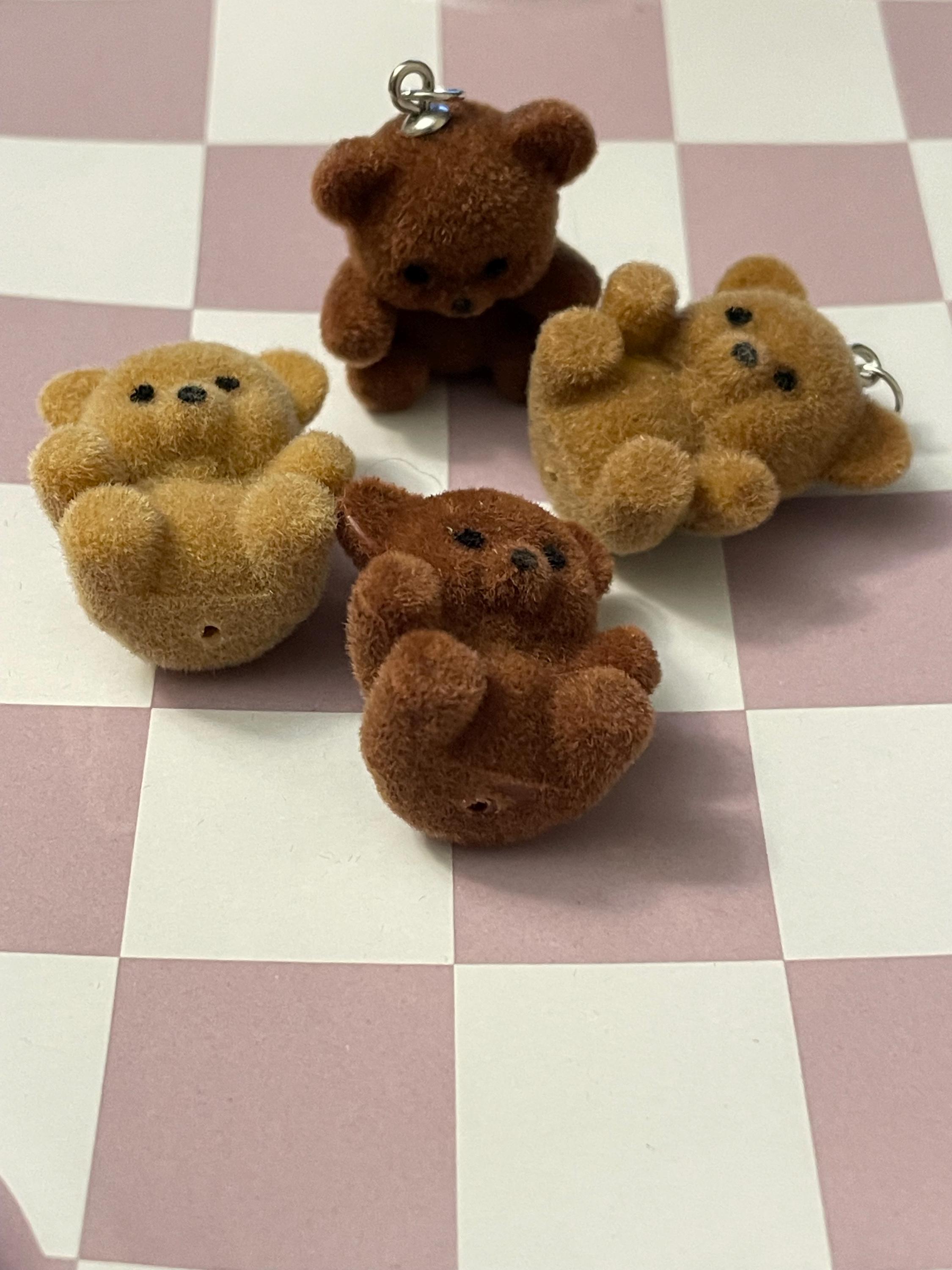 Kawaii Miniature Flocked Teddy Bear Pendants Size 25mm, Tiny Teddy Bear ...