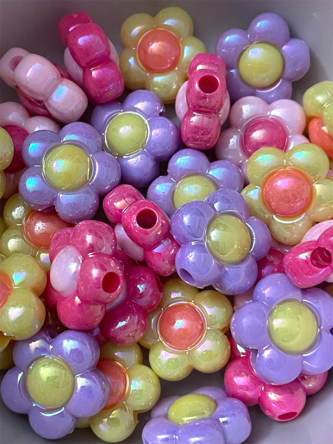 Qty 20 Piece Acrylic Pastel Chunky Daisy Beads Size 16mm, Flower Power ...
