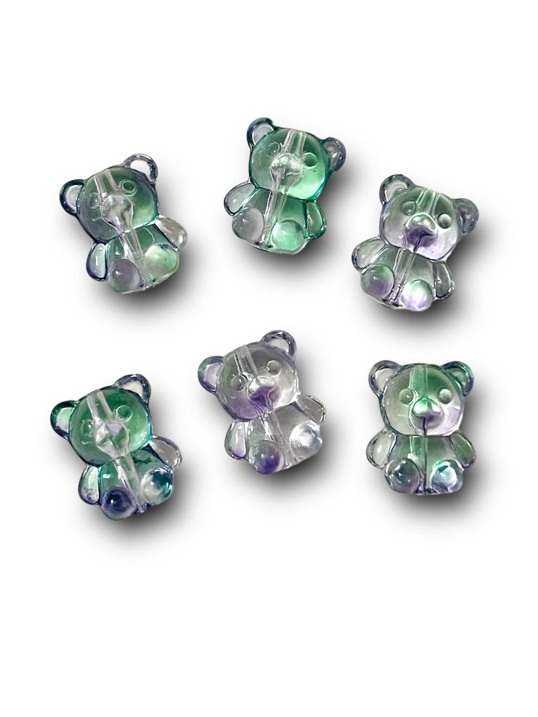 Qty 6 Piece Glass Gummy Bear Beads, Transparent Glass Teddy Bear Beads ...