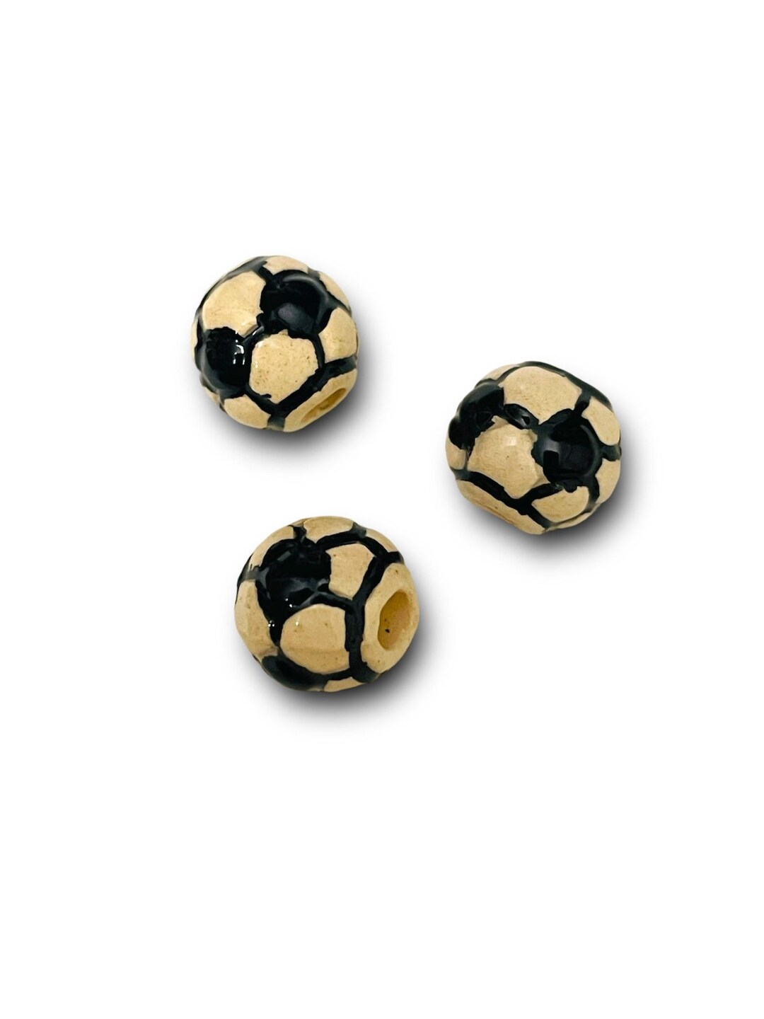 10mm Soccer Ball Beads, Peruvian Ceramic Beads, Soccer Jewelry, Ceramic ...