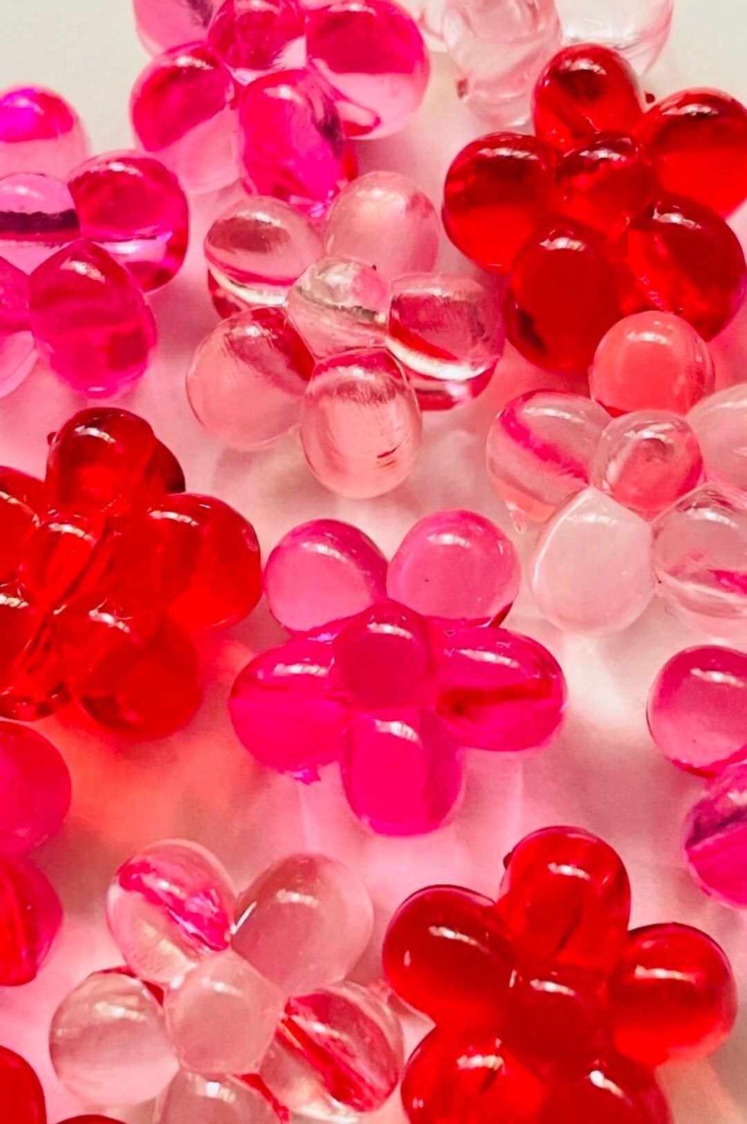 Qty 10 Piece Pink/red Acrylic Flower Beads,transparent Plastic Flower ...