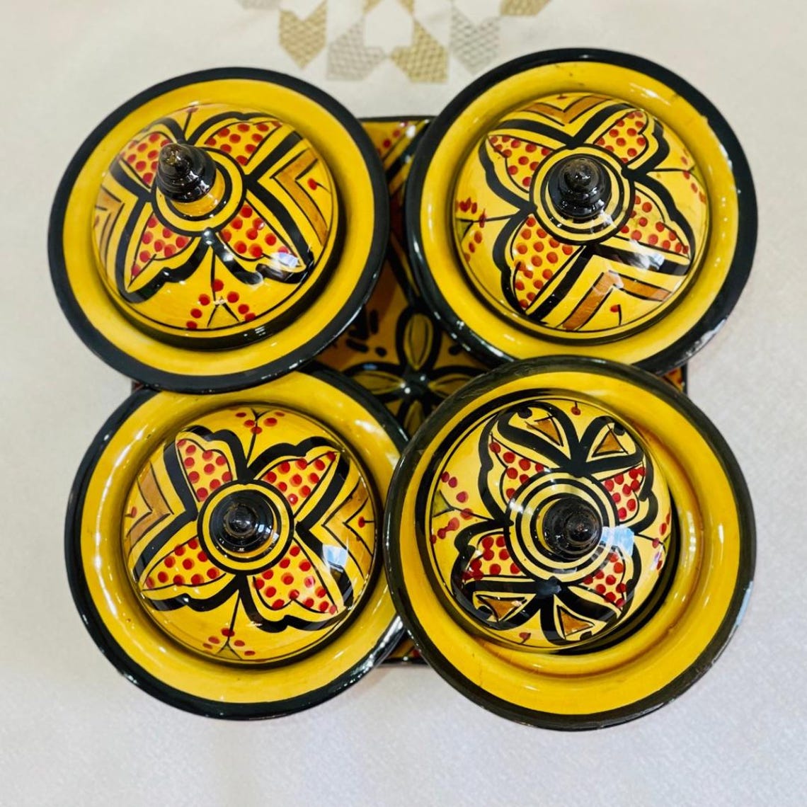 Set of 4 Small Moroccan Tagine Pots With Plate and Free Gift, Elegant ...