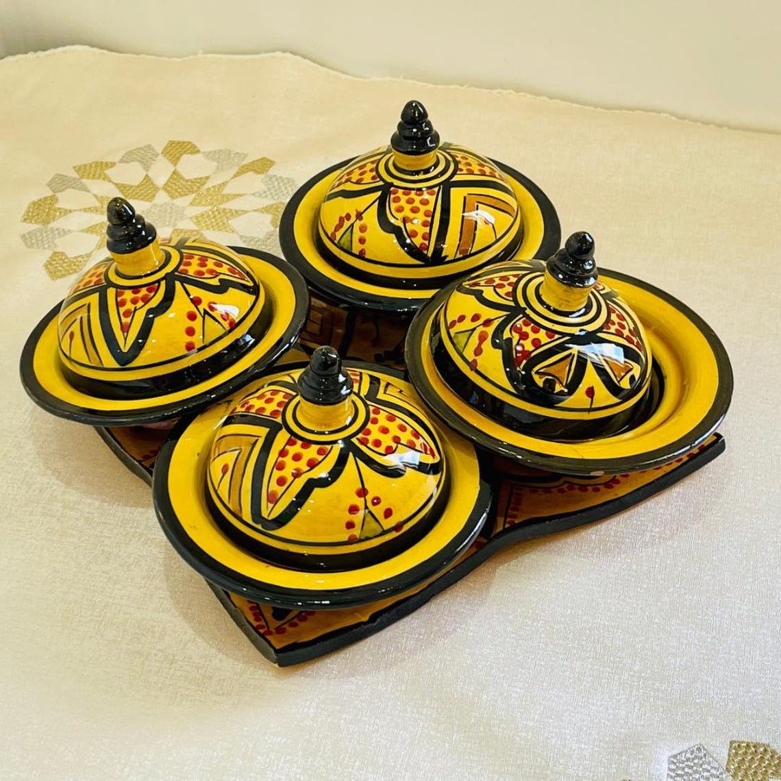 Set of 4 Small Moroccan Tagine Pots With Plate and Free Gift, Elegant ...