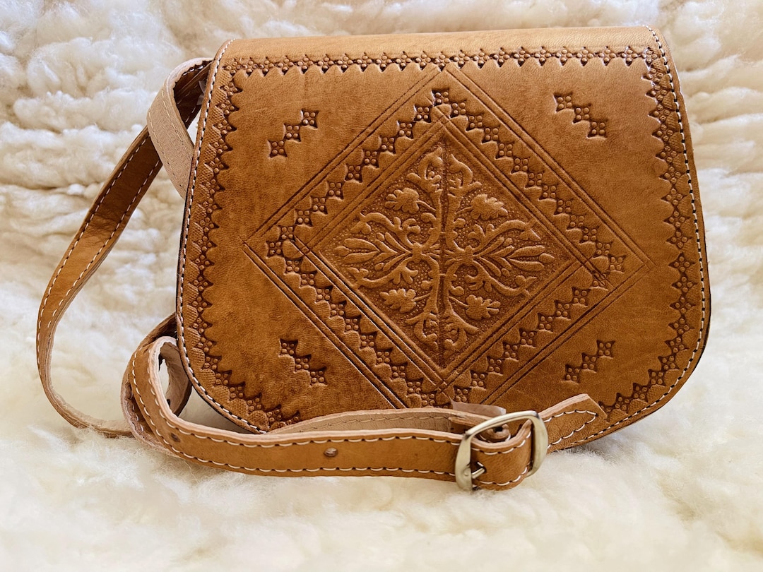 Handmade Carved Leather Crossbody Bag, Moroccan Boho Bag - Etsy
