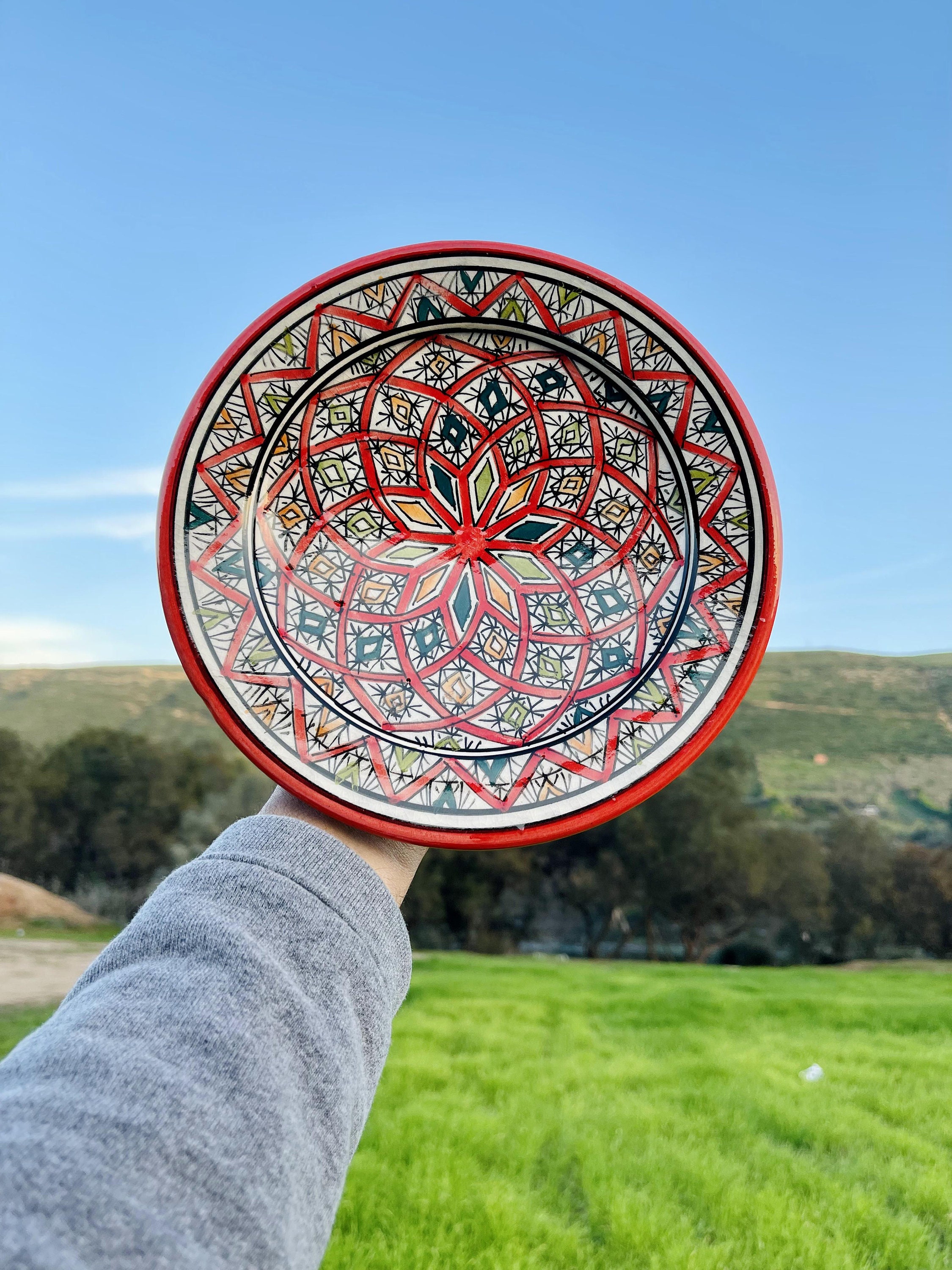 Set of 6 Red Moroccan Ceramic Plates Dinner Plates Handmade and Hand ...