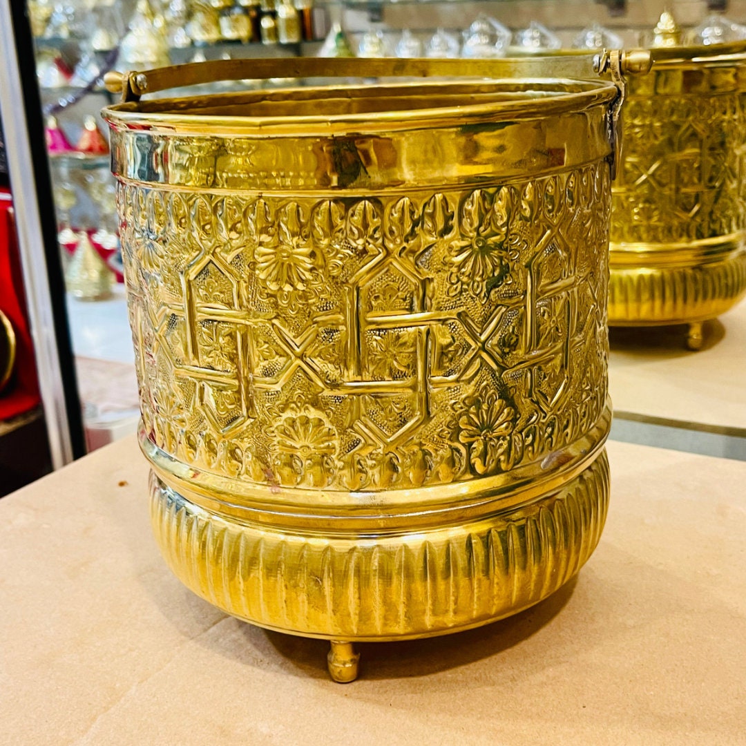 14" Handmade Moroccan Brass Bucket , Moroccan Traditional Pail ...