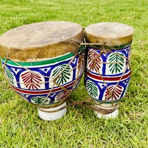 Moroccan Tam Tam Double Drum, Hand-painted Terracotta Clay, African ...