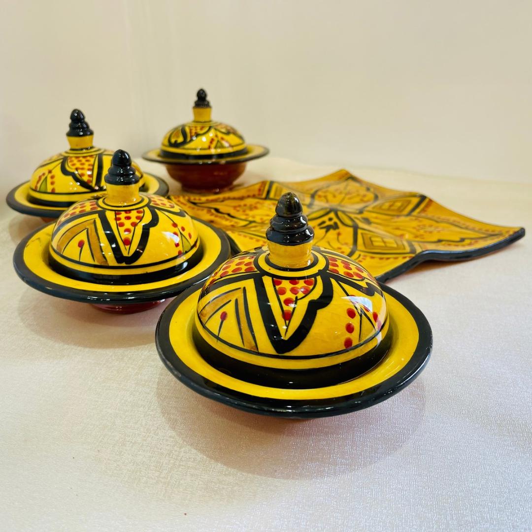 Set of 4 Small Moroccan Tagine Pots With Plate and Free Gift, Elegant ...