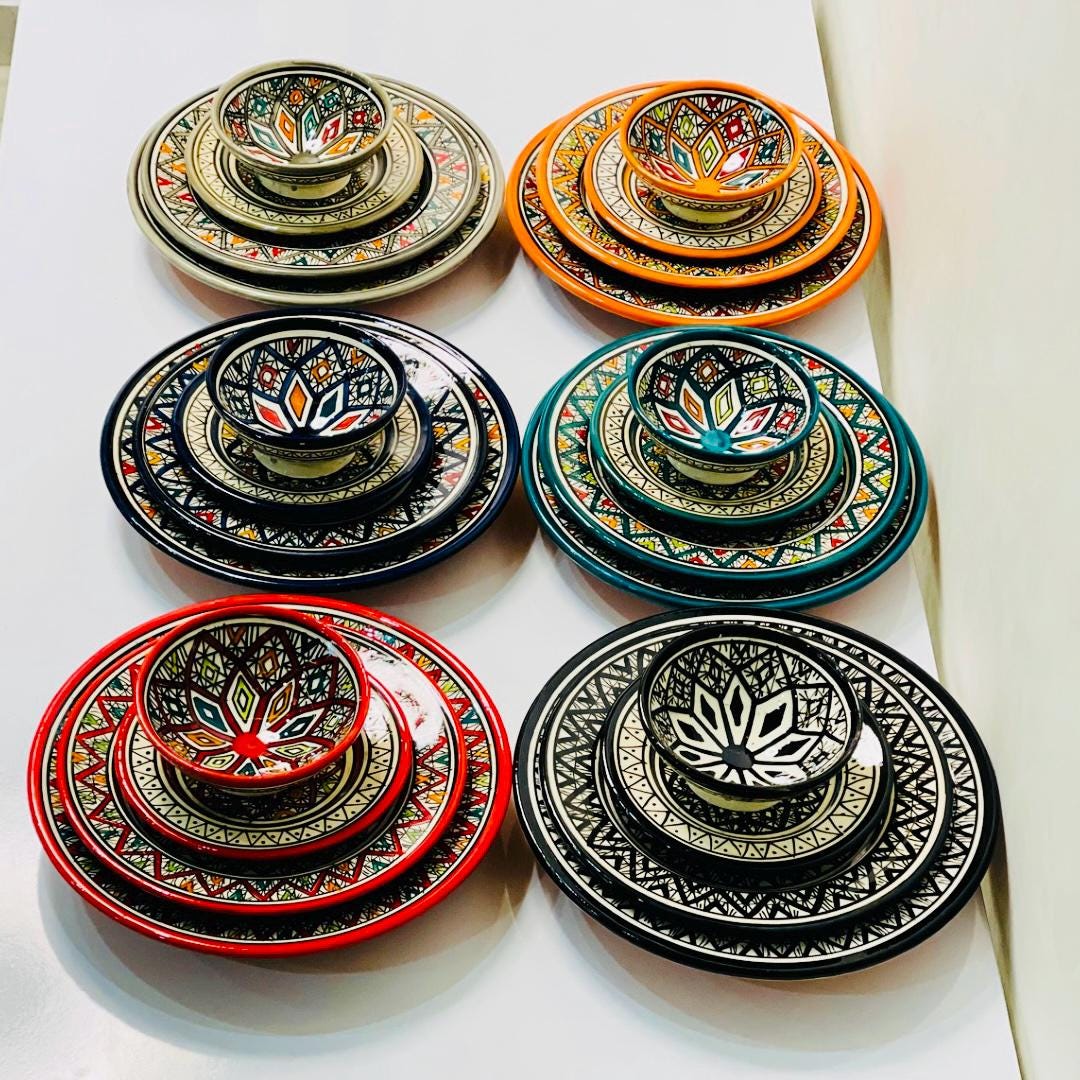 Authentic Moroccan Hand Painted Ceramic Dinnerware Set 24 Pieces ...