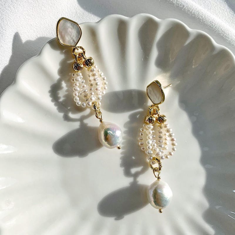 Small Unique Pearl Earrings - Etsy