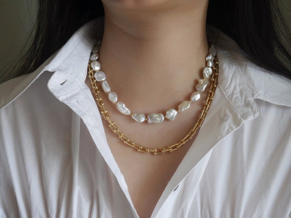 Pearl Necklace. Keshi Pearl Necklace. Ulink Chain Layering - Etsy
