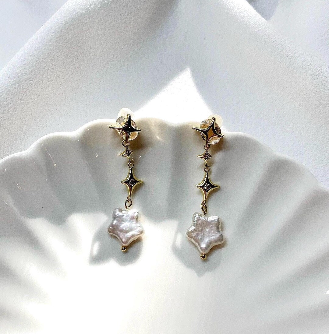 Star Pearl Earrings. Freshwater Pearl Dangle Earrings. Baroque Pearl ...