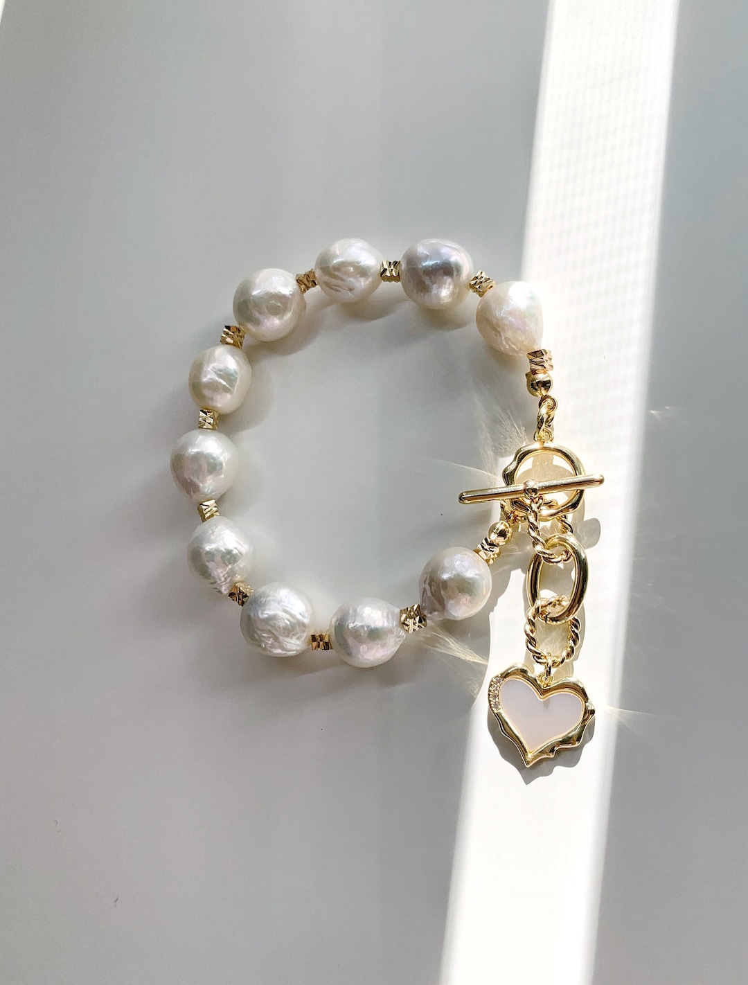 Large Baroque Pearls Bracelet. Ripple Freshwater Edison Pearls. Heart ...