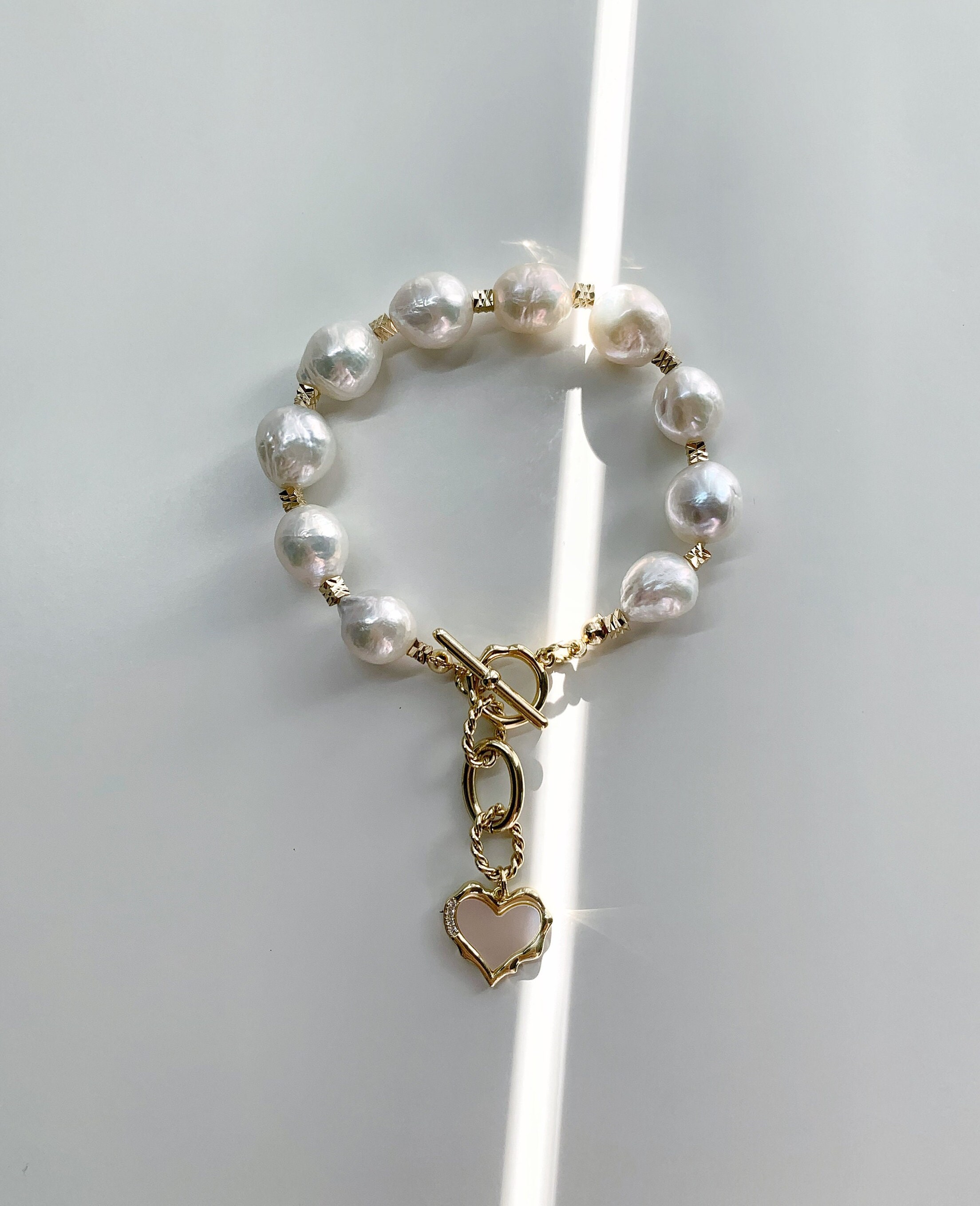 Large Baroque Pearls Bracelet. Ripple Freshwater Edison Pearls. Heart ...