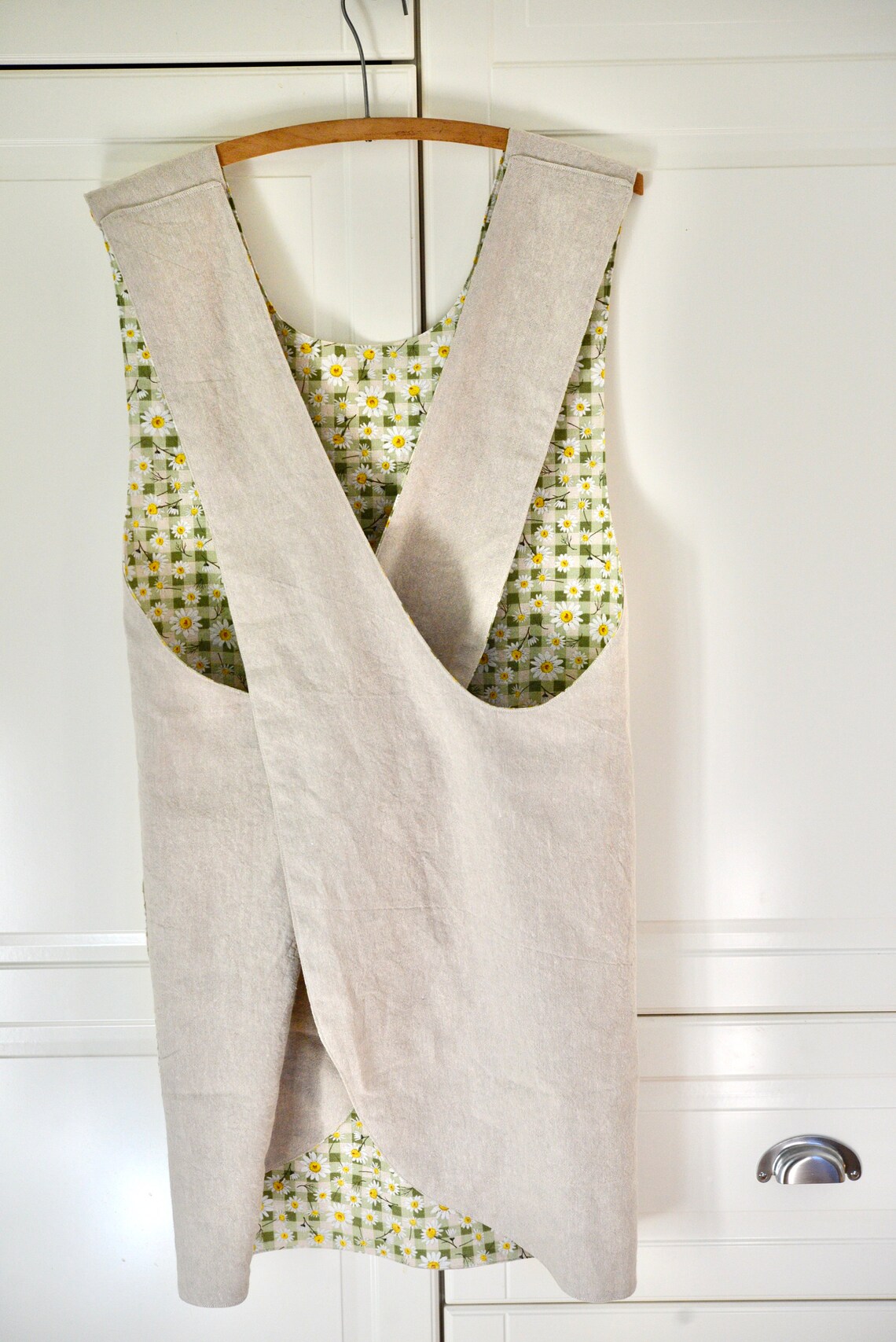 Reversible Cross-back Apron With Pockets Linen & Daisy Print - Etsy