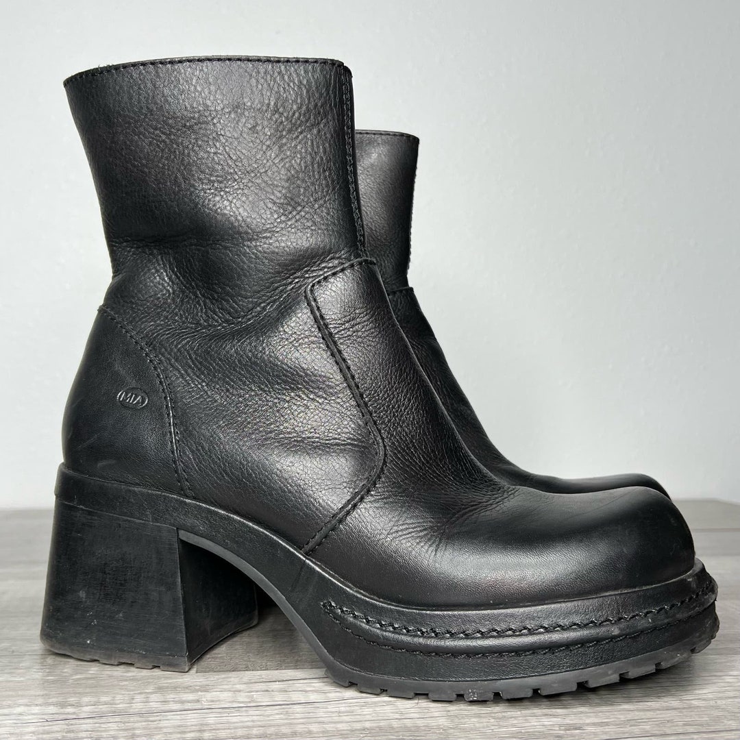 Vintage 90s Chucky Leather MIA Platform Heeled Boots Black Size 9 - Etsy