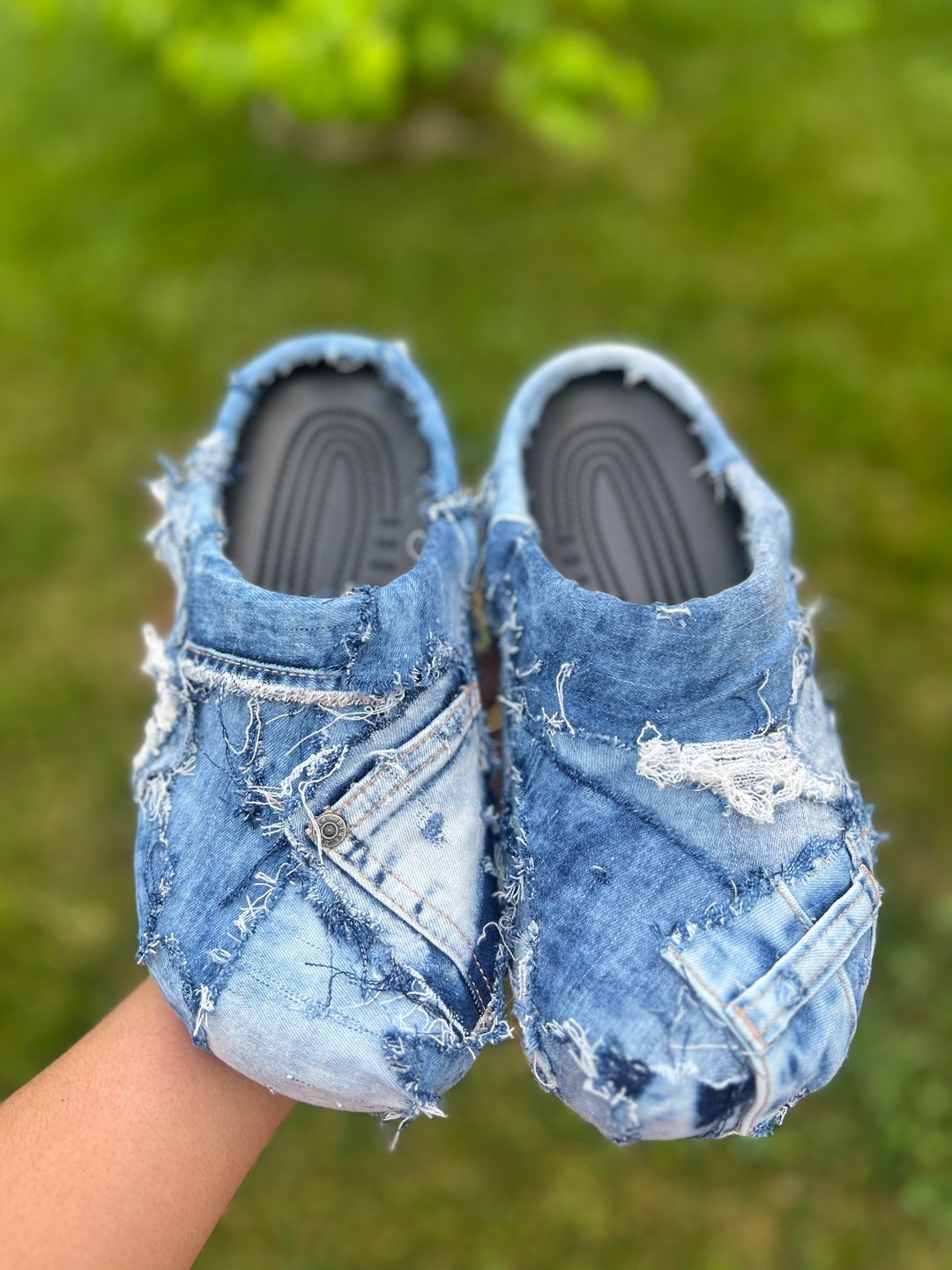 Custom Denim Crocs - Etsy